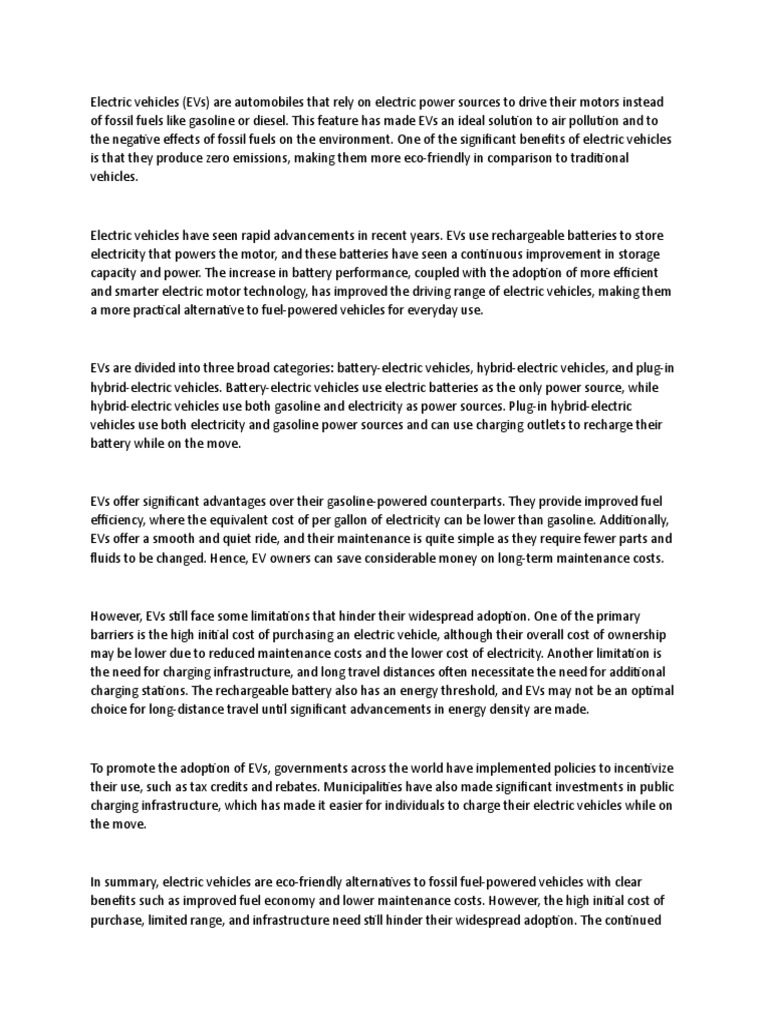 Electric Vehicles | PDF | Electric Vehicle | Hybrid Electric Vehicle