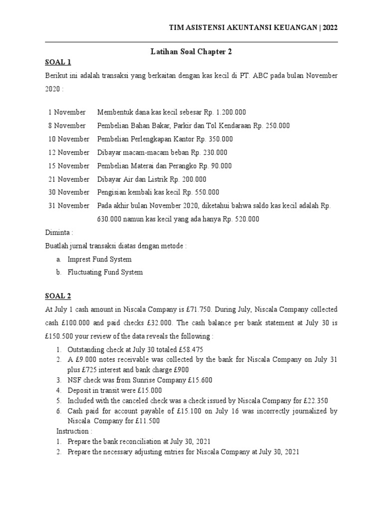 Soal Latihan Chapter 2 - Fraud, Pengendalian Internal Dan Kas | PDF
