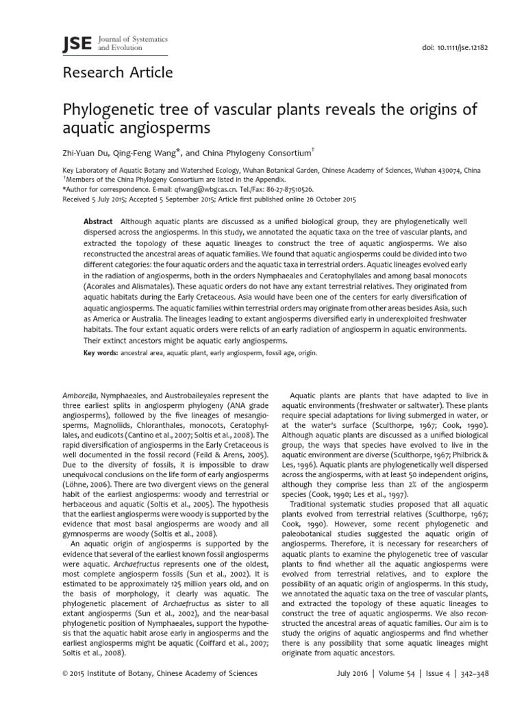J of Sytematics Evolution - 2015 - Du - Phylogenetic Tree of Vascular ... J of Sytematics Evolution - 2015 - Du - Phylogenetic Tree of Vascular ...