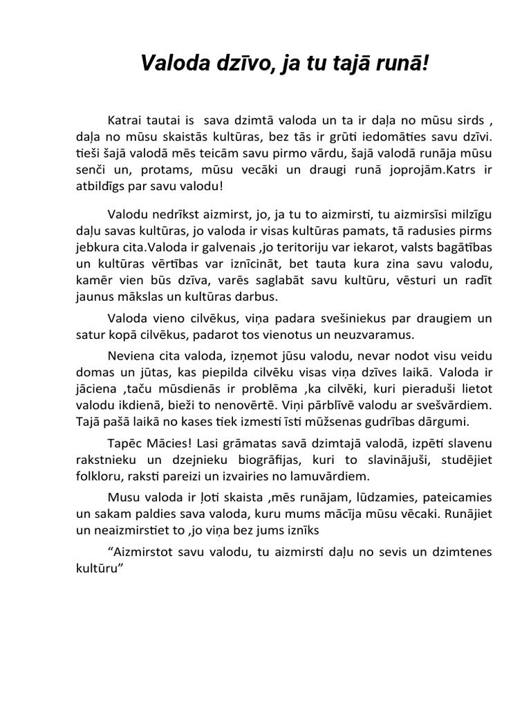 Valoda Dzīvo - Ja Tu Tajā Runā | PDF