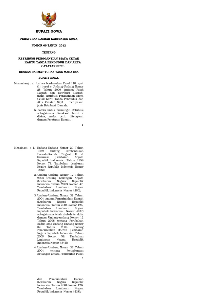 Retribusi Cetak KTP dan Akta Gowa | PDF
