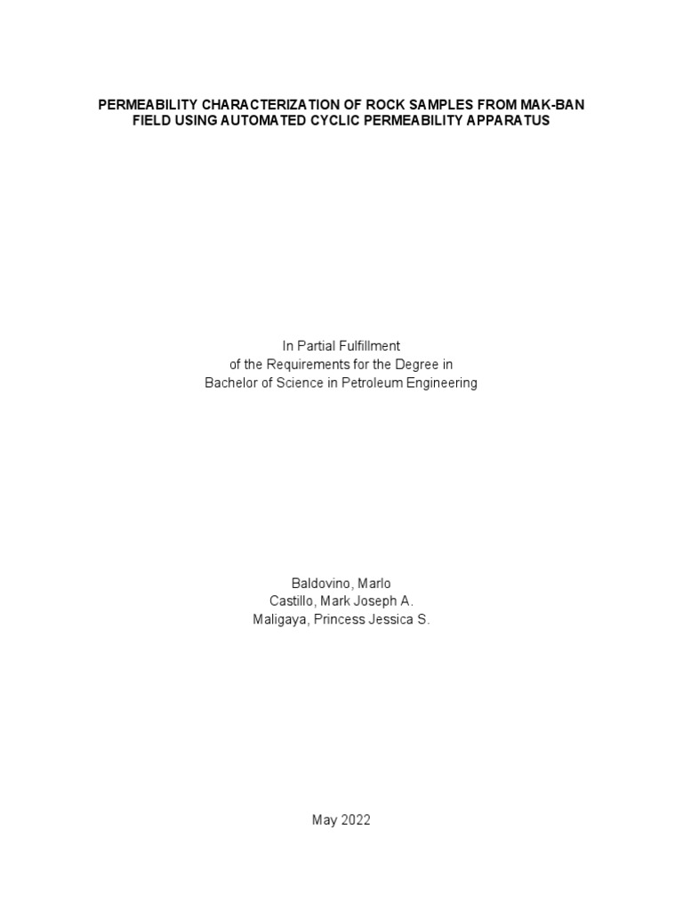 Permeability Characterization of Rock Samples From Mak Ban Field Using ...