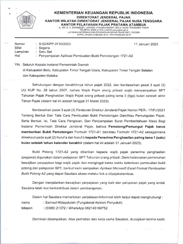 Aplikasi Pembuatan Bukti Pemotongan Pajak 1721-A2 | PDF