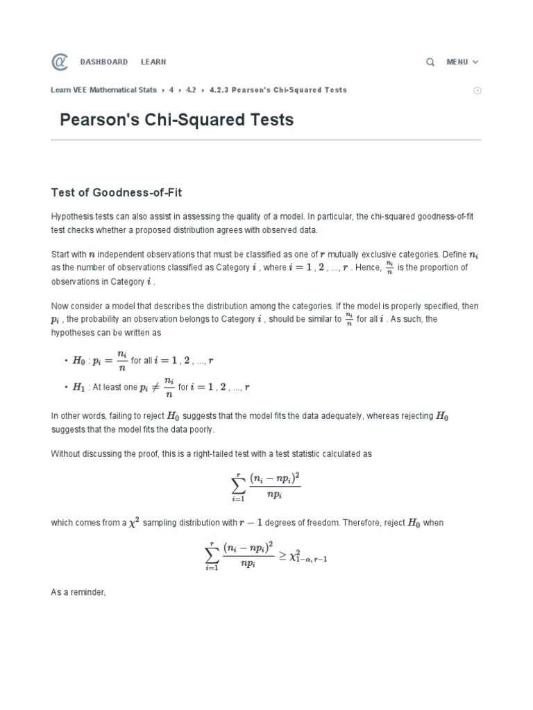 Pearson Chi Square Test | PDF | Chi Squared Test | Degrees Of Freedom ...