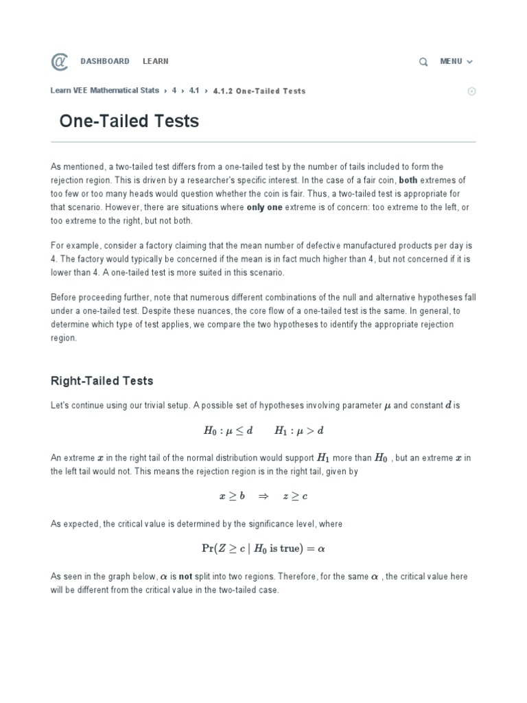 One Tailed Test | PDF | Statistical Significance | Null Hypothesis