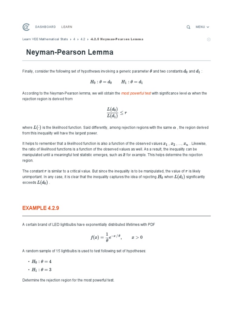 Neyman Pearson Lemma | PDF | Statistical Inference | Statistics