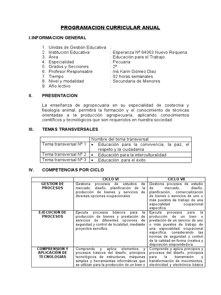 Programacion Curricular Anual | PDF | Evaluación | Presupuesto