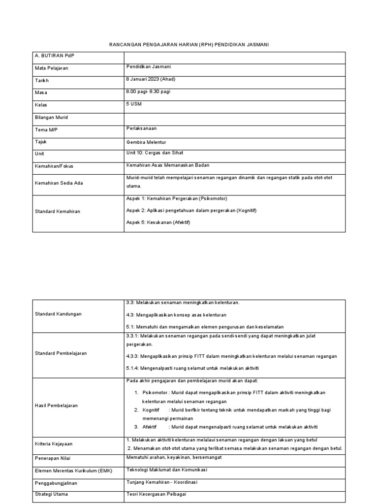 RPH PJ Tahun 5 | PDF