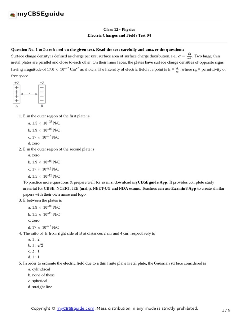 12 Physics Electricchargesfield Tp04 | PDF