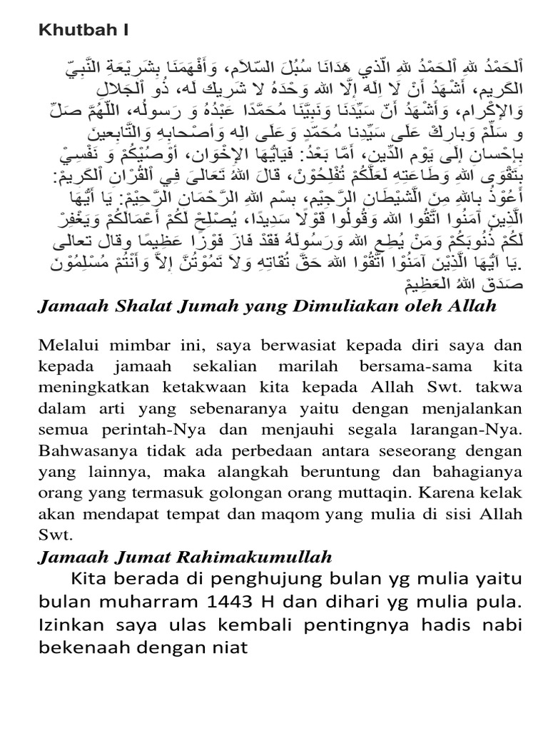Khutbah JUMAT 03 - 09 - 2021 B Ringkas | PDF