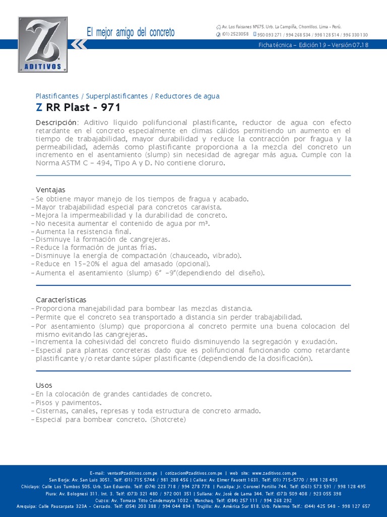 8 FICHAS TECNICAS Y-O CERTIFICADO DE CALIDAD DE LOS ADITIVOS, DEL DISEÑO DE MEZCLA Z-RR-Plast ...