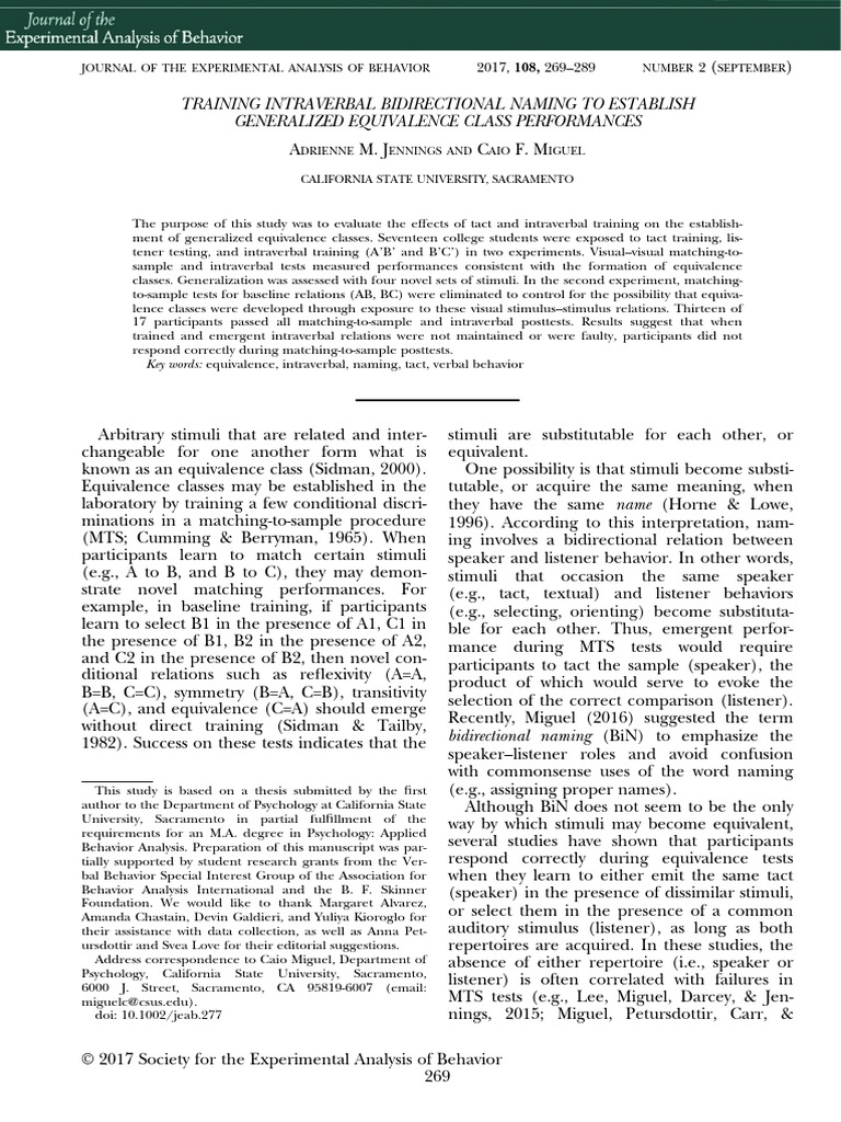 Jennings 2017 | PDF | Experiment | Cognitive Science