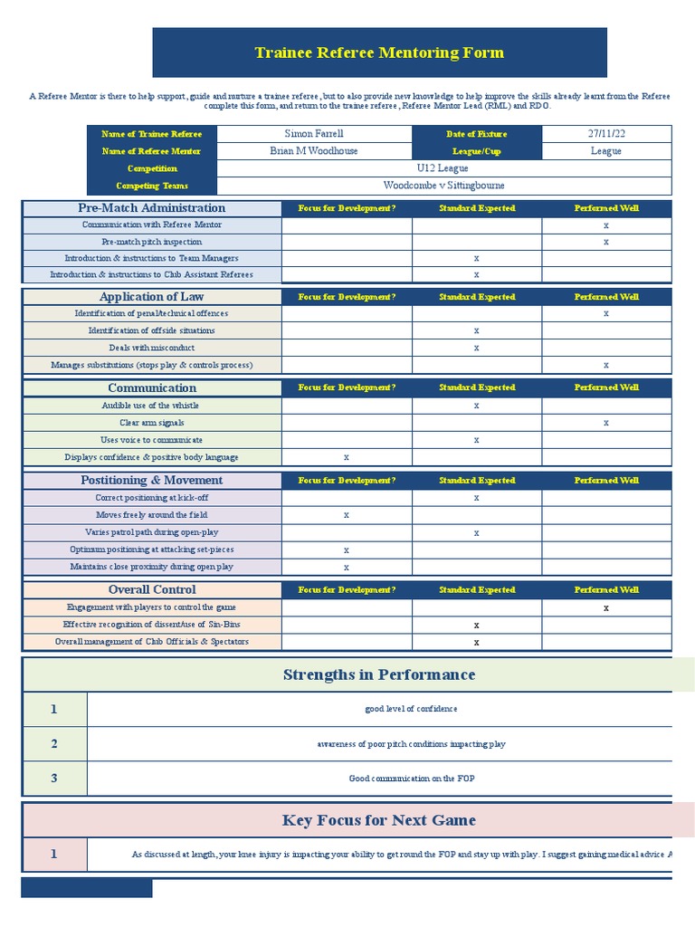 Simon Farrell Mentor Form 27th Nov 2022 | PDF | Sports