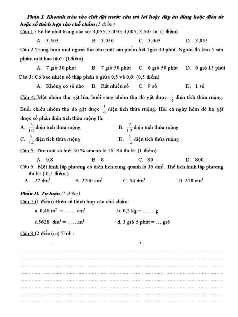 Cuoi Ki 2 Lop 5 | PDF