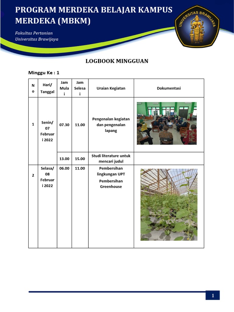 Logbook Mingguan Mbkm 2022 Rev | PDF