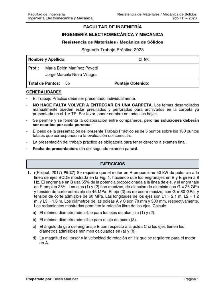 2do TP Res Mat Mec Sol 2023 | PDF | Viga (Estructura) | Mecánica de sólidos