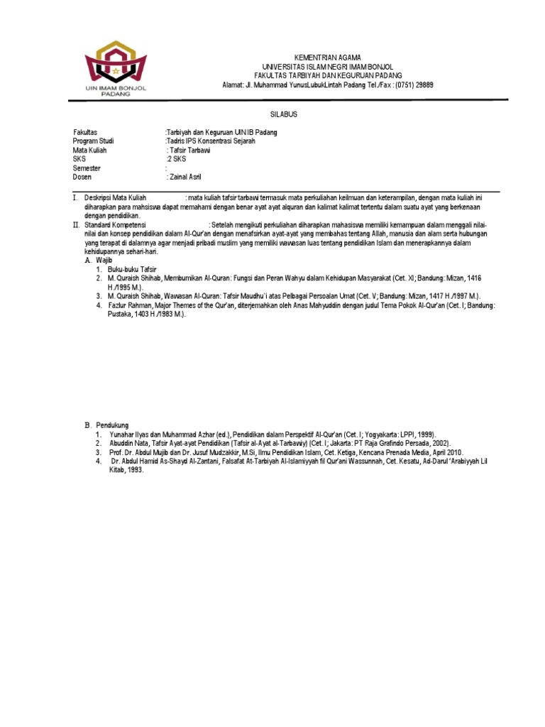 Contoh Format Silabus | PDF