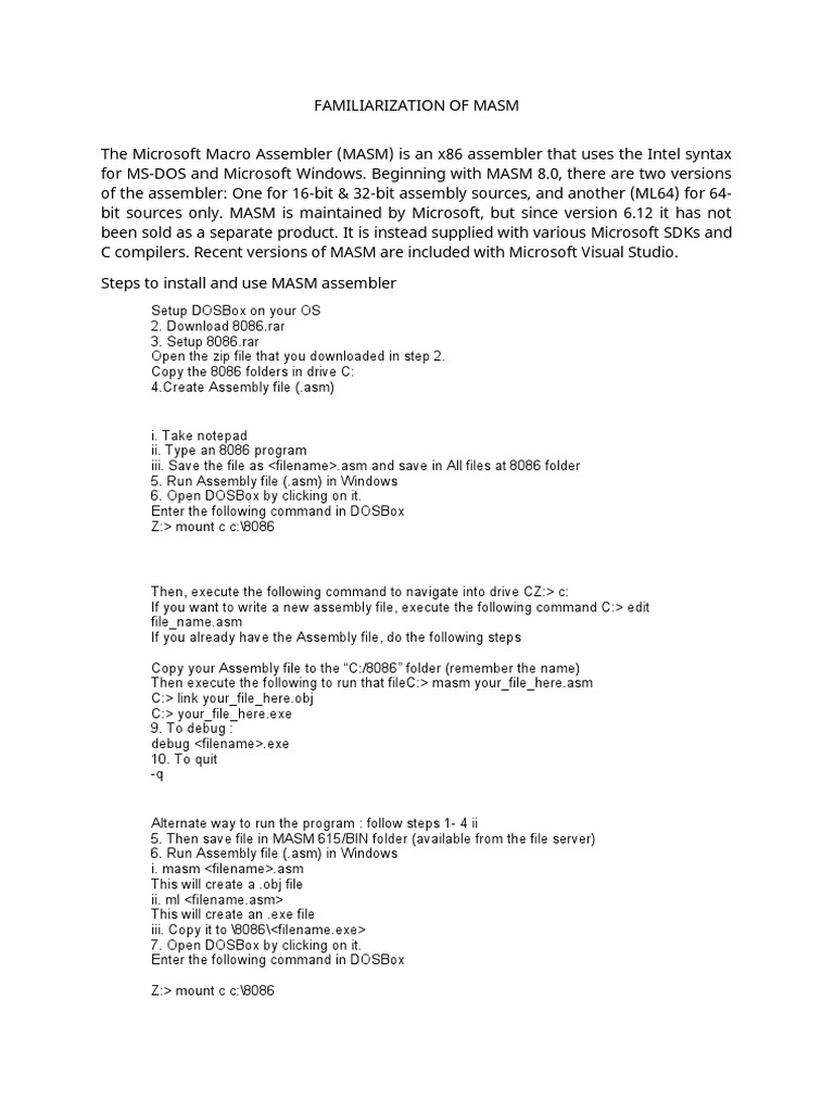 Familiarization of Masm | PDF | Microsoft Windows | Computing