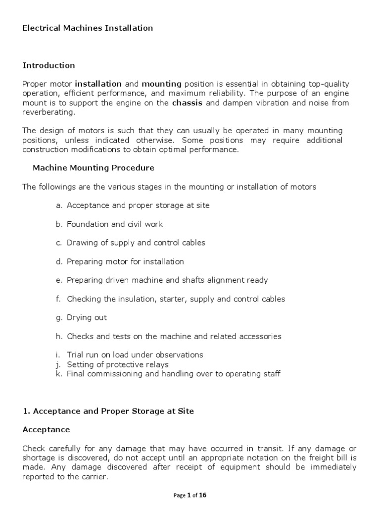 Electrical Machines Installation | Download Free PDF | Electric Motor ...