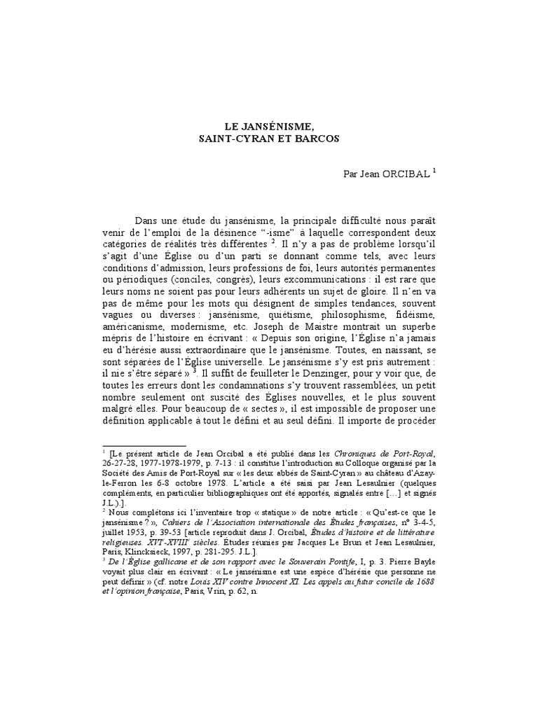 Comprendre le Jansénisme et Saint-Cyran | PDF | Église catholique