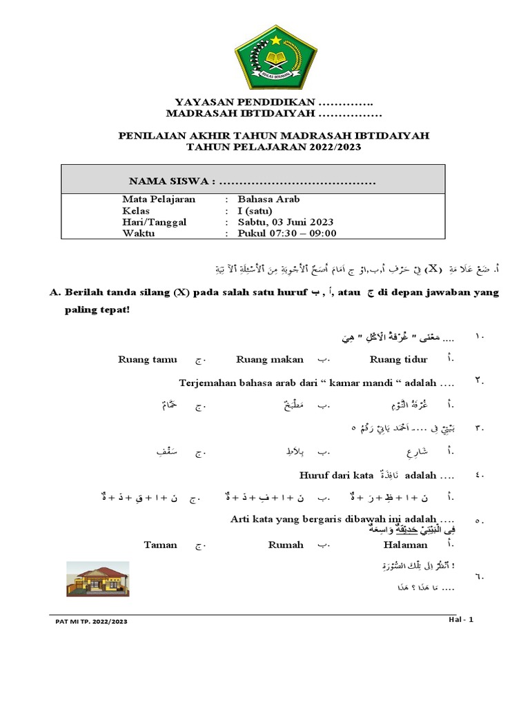 Soal Bahasa Arab Kelas 1 | PDF