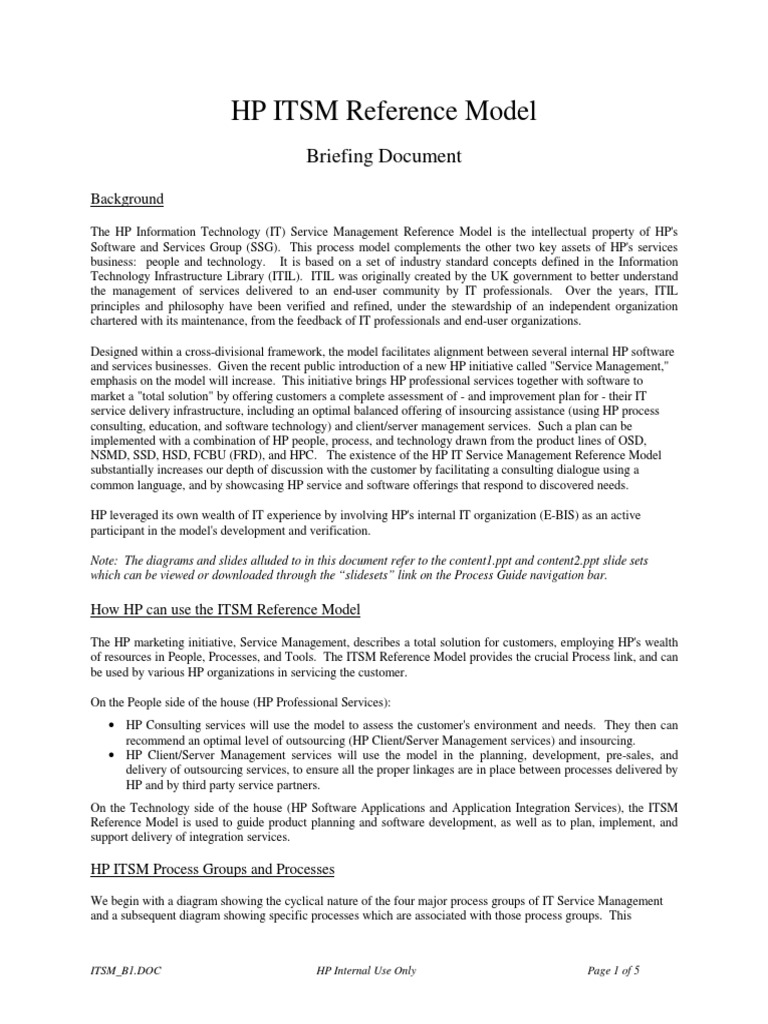 HP ITSM Model for Internal Teams | PDF | Procurement | Specification ...