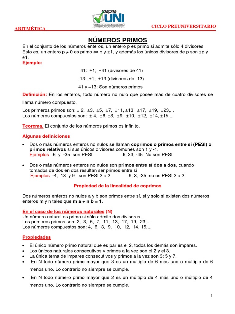 Nùmeros Primos | PDF | Número primo | Matemática Elemental