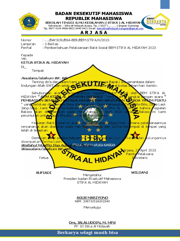 Surat Pemberitahuan Baksos Bem 2023 | PDF | Ilmu Sosial