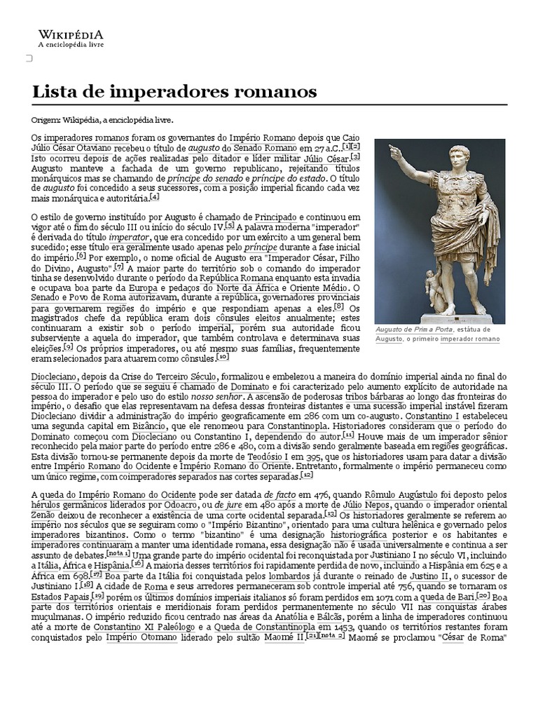 Lista de Imperadores Romanos | PDF | Império Bizantino | Império Romano