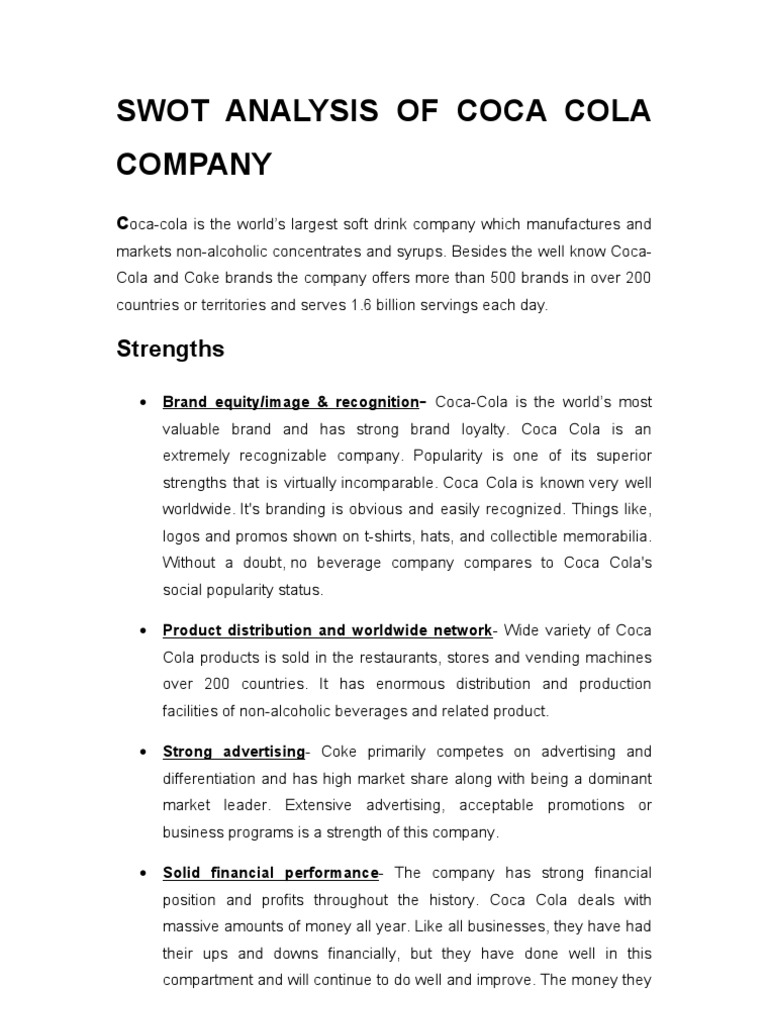 Swot Analysis of Coca Cola | PDF | Coca Cola | Cola