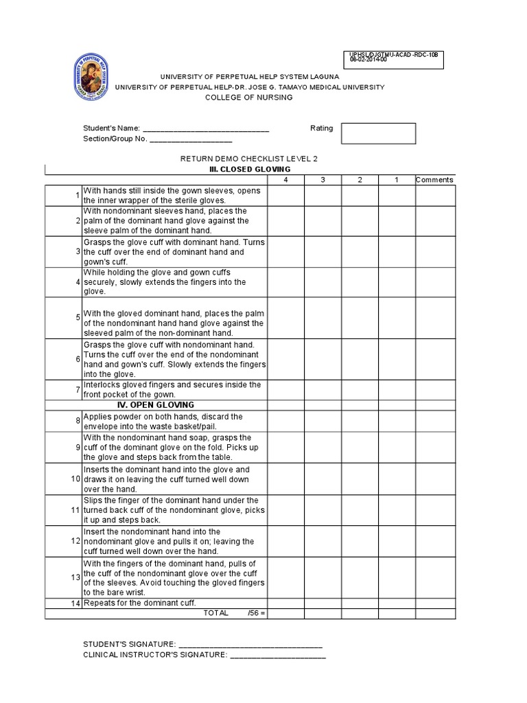 Checklist On Surgical Gloving | PDF | Hand | Glove