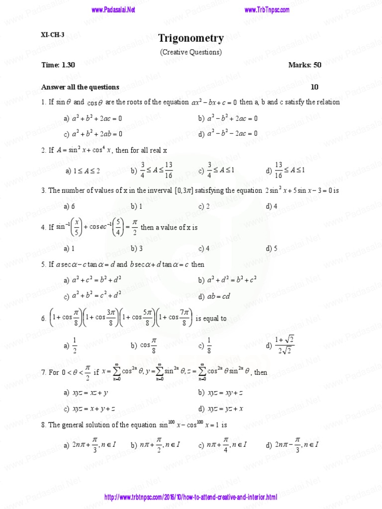 11th Maths Chapter 3 Creative Questions English Medium | PDF ...