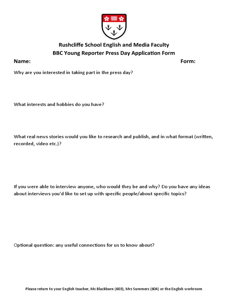 BBC Young Reporter Application | PDF