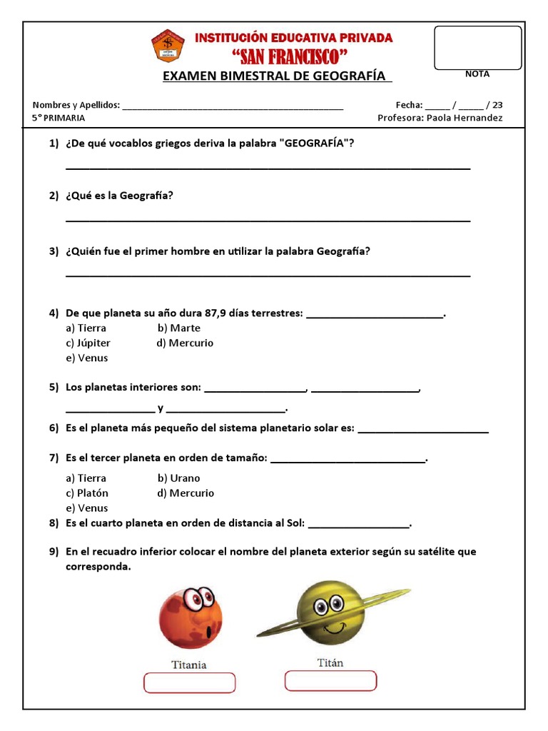 Examen de Geografia | PDF | Ciencia y matemáticas