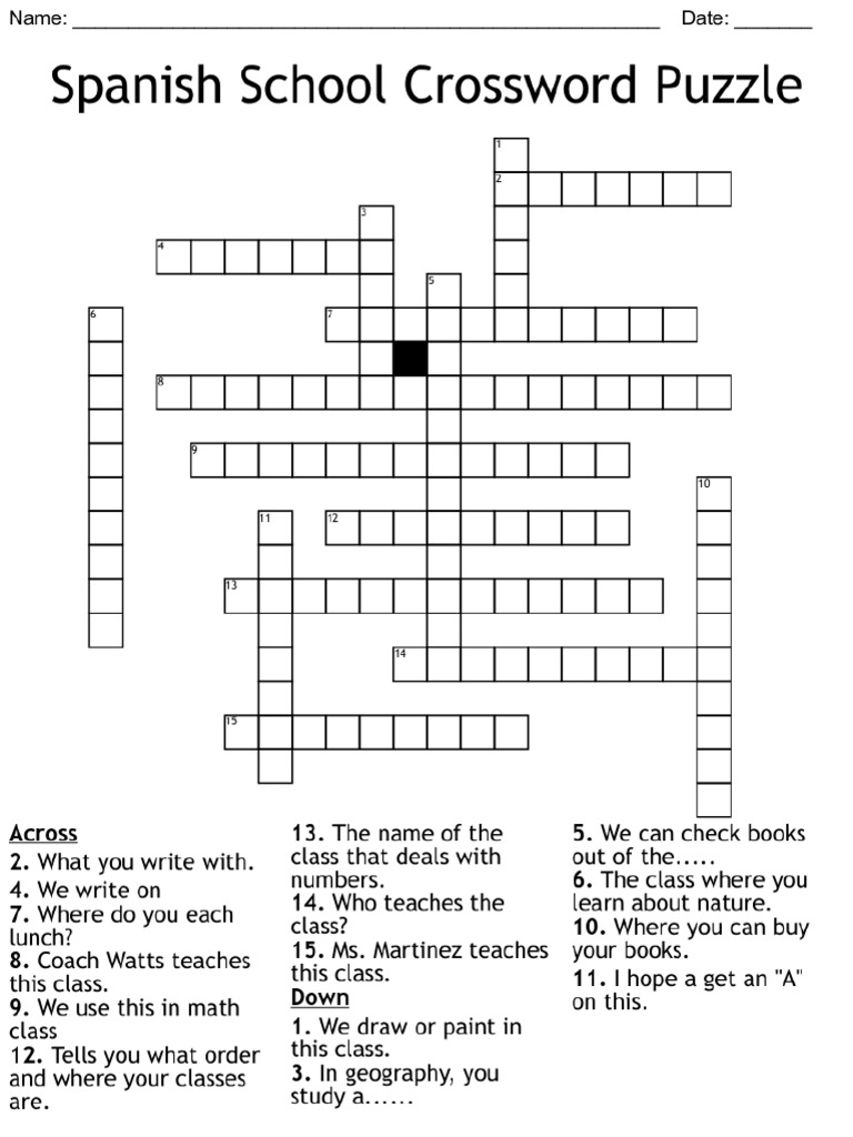 Spanish Language Crossword Puzzle Escuela | PDF