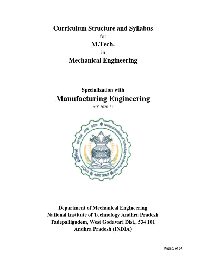 M.Tech Manufacturing Engineering Curriculum Structure and Syllabus | PDF
