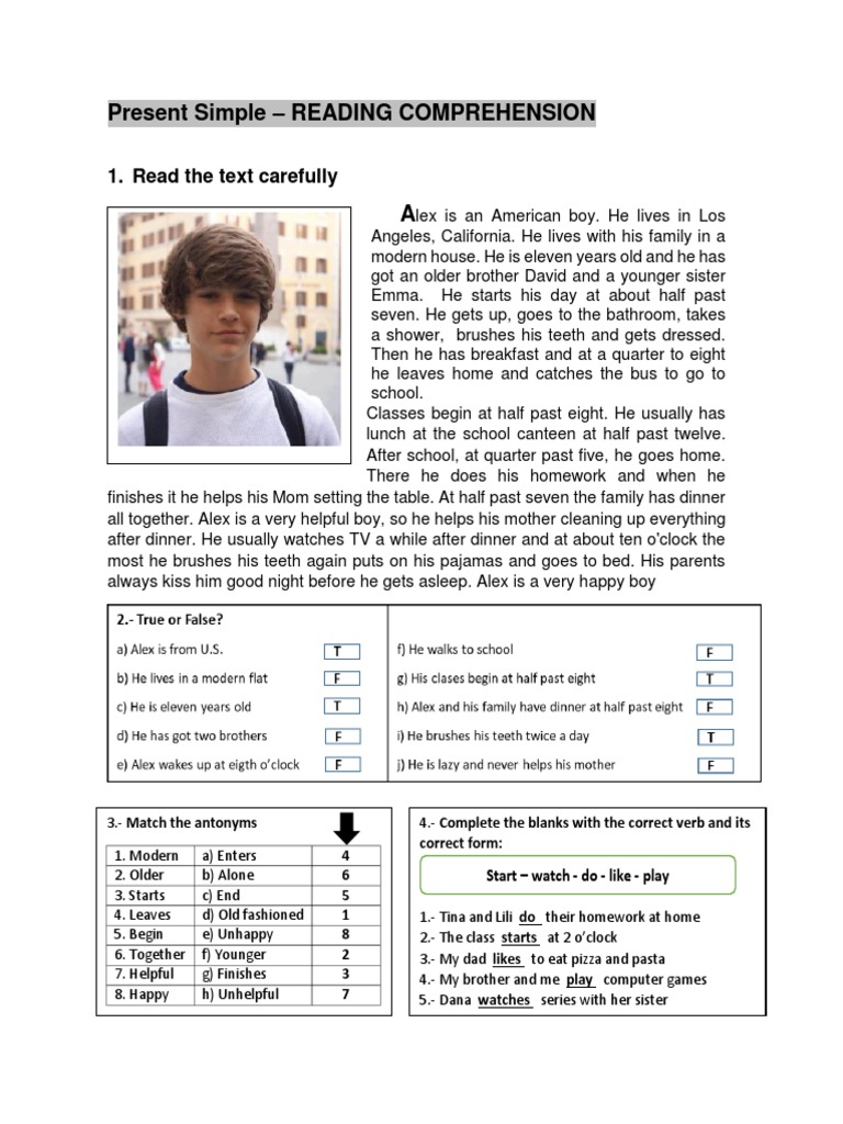 Present Simple Reading Comprehension | PDF
