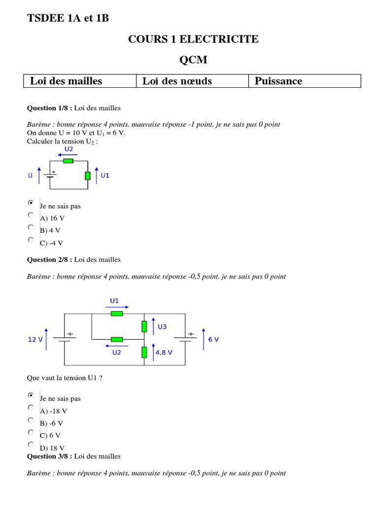 M06 QCM Cours1 Elec | PDF | Condensateur | Composants électriques