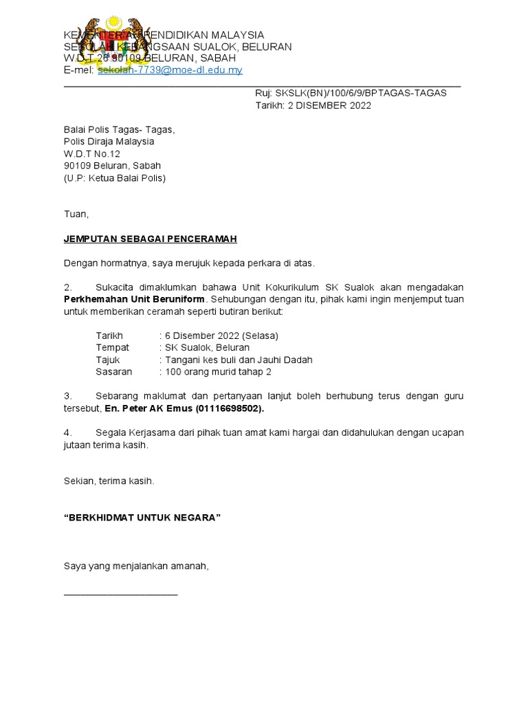 Surat Jemputan Ceramah PDRM | PDF