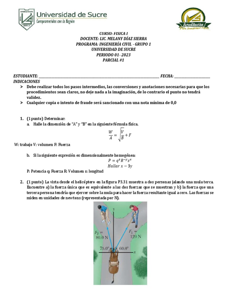 Parcial #1 | PDF | Vector Euclidiano | Fuerza