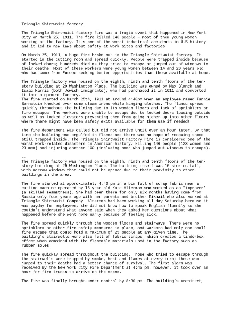 Triangle Shirtwaist Factory | PDF | Hazards | Fires