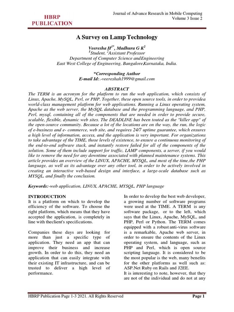 A SURVEY ON LAMP TECHNOLOGY - Formatted Paper | PDF