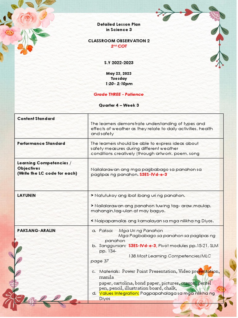 2nd Class Observation Sience3 q4 Week3 Dela Torre Final 1 | PDF | Learning | Cognitive Science