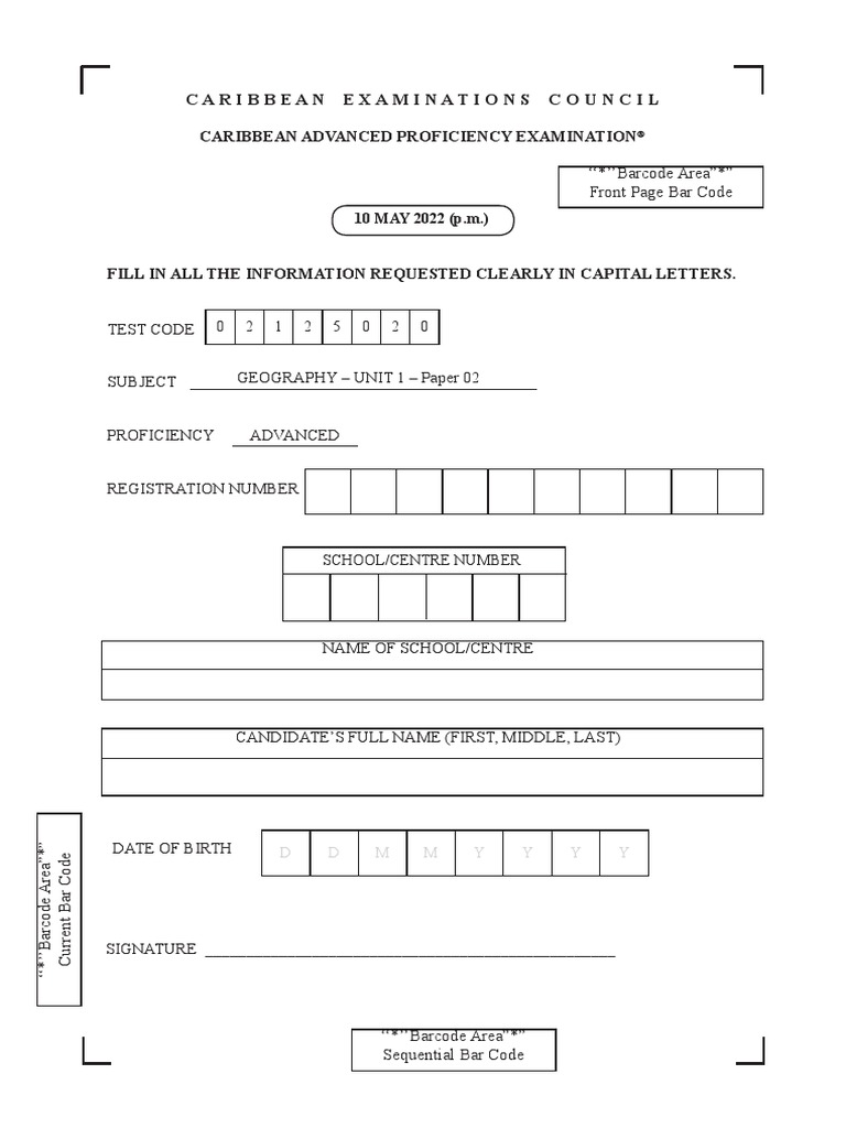 CAPE Geography Unit 1 Paper 1 June 2022 | PDF | Barcode | Drainage Basin