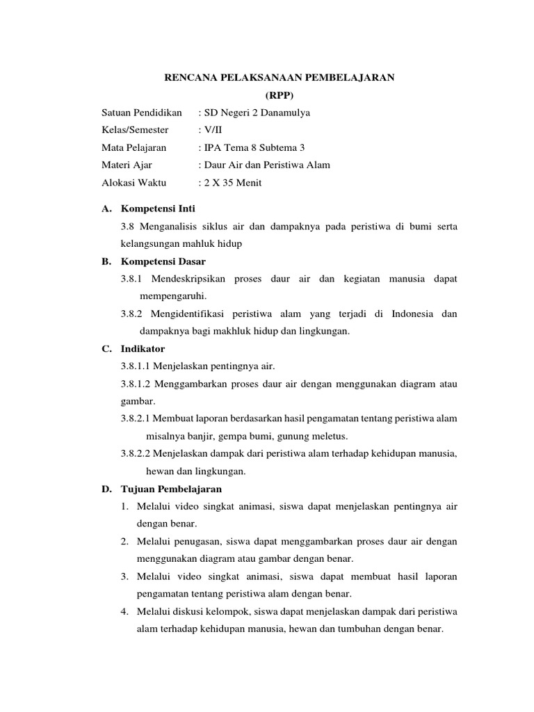 Rencana Pelaksanaan Pembelajaran (RPP) | PDF