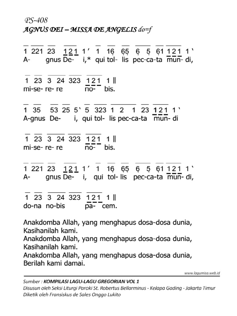 AGUNS DEI (Missa de Angelis) PS 408 | PDF
