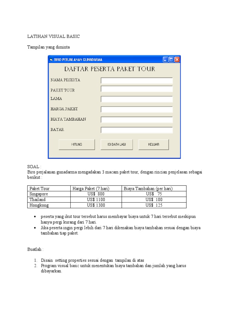 Latihan Visual Basic Program Paket Tour Pdf