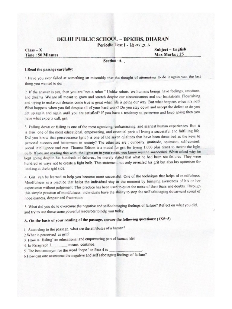 English CBSE Class 10 Question Paper | PDF