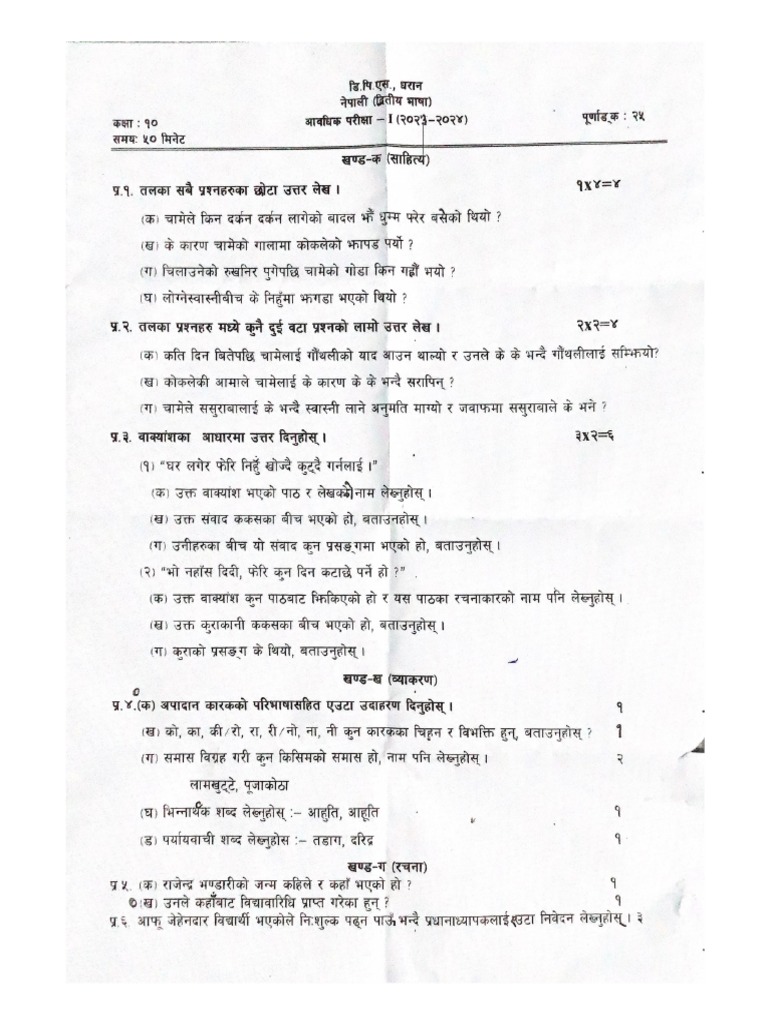 Nepali CBSE Class 10 Question Paper | PDF Nepali CBSE Class 10 Question Paper | PDF