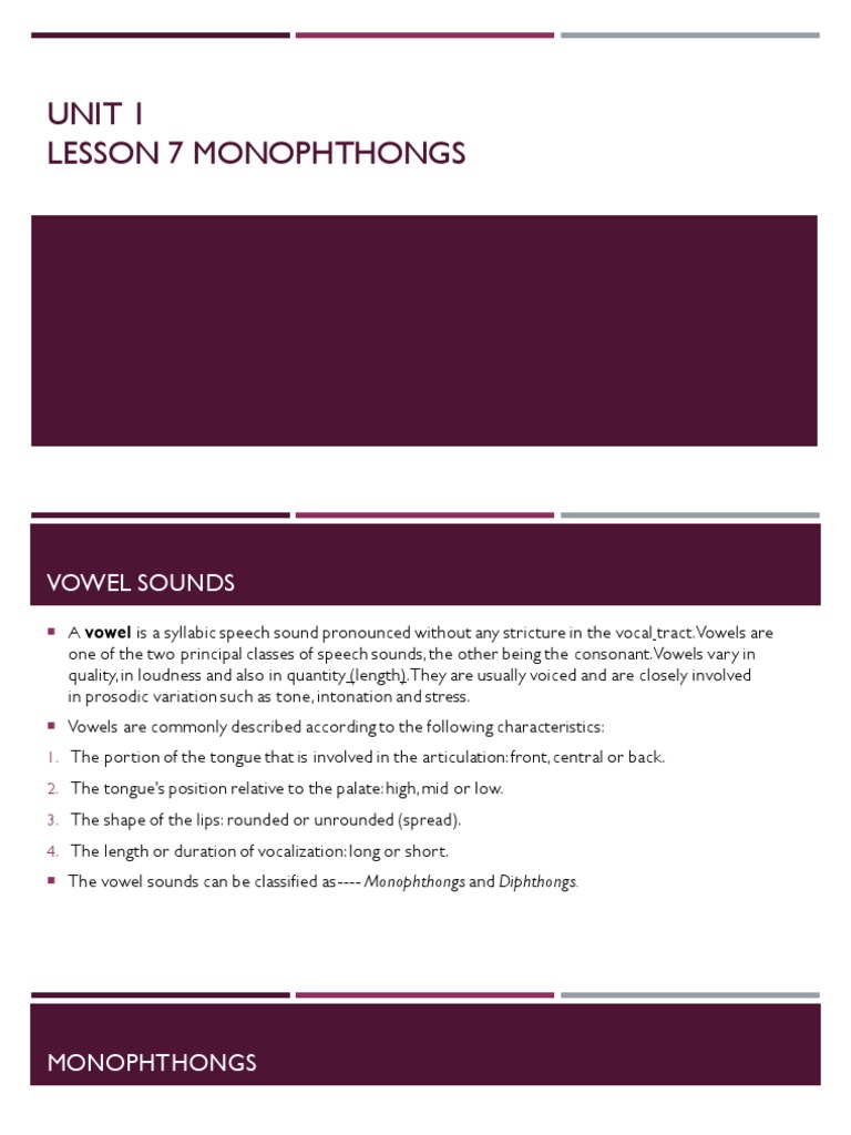 Monophthongs in English Language | PDF | Vowel | Phonetics
